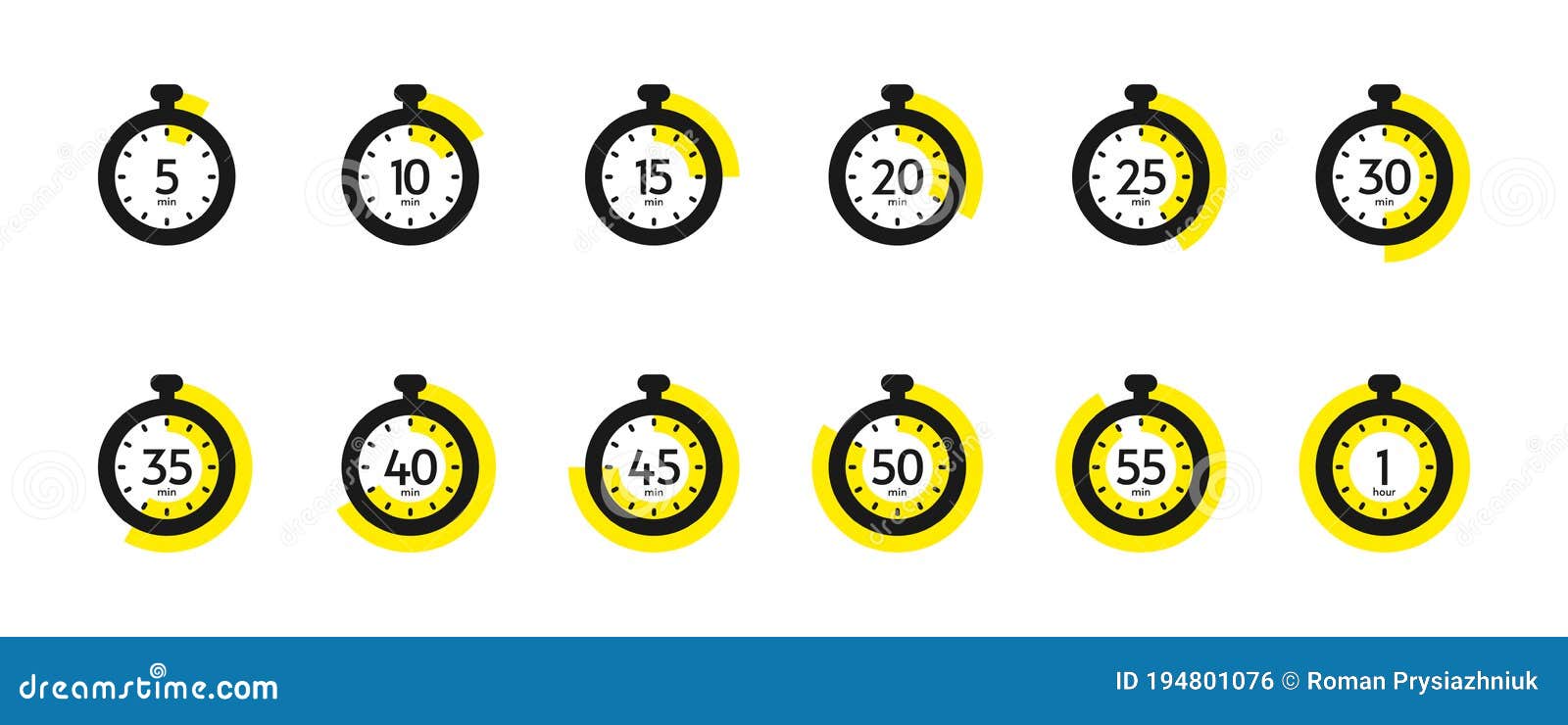Timer And Stopwatch Icon Set Countdown Timer With Different Time Stock