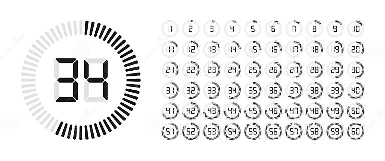 Timer and Stopwatch Icon Set with Digital Numbers. Countdown Timer or ...