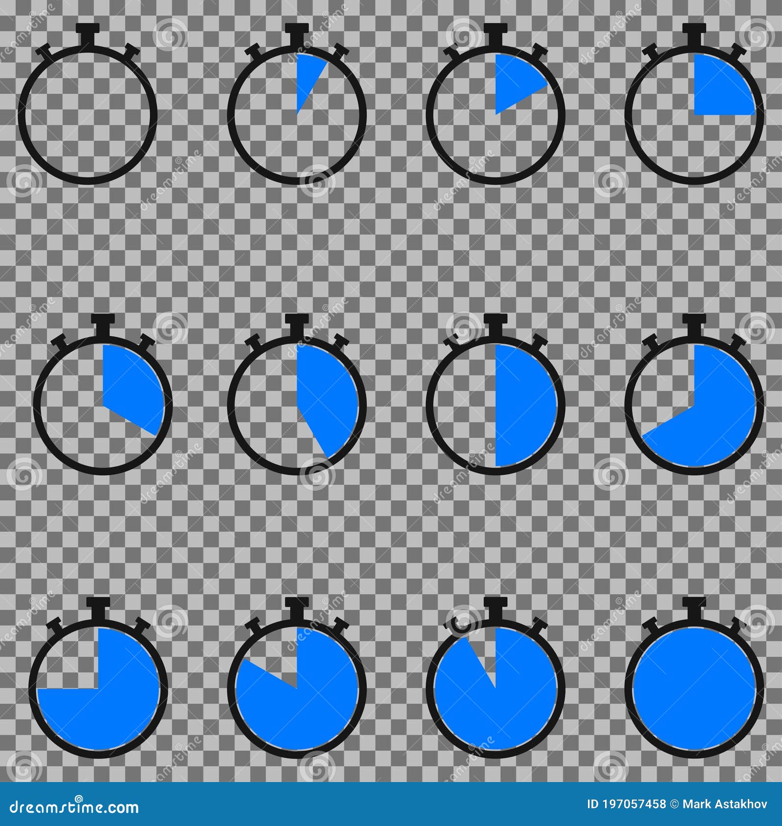 Timer Vector Icon Set, Blue Stopwatch Set on Transparent Background ...