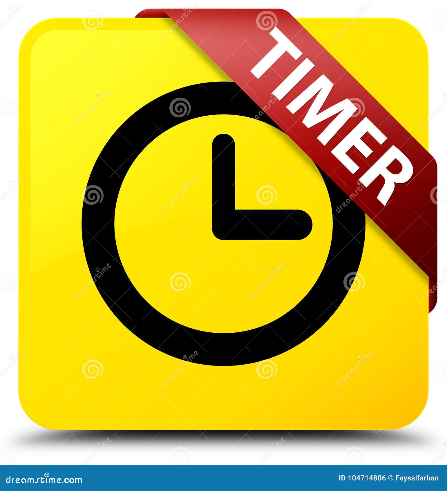 Timer Yellow Square Button Red Ribbon in Corner Stock Illustration ...