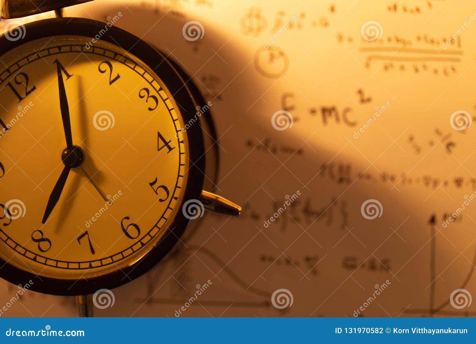 Times Clock with Math Equations Background Stock Photo - Image of ...