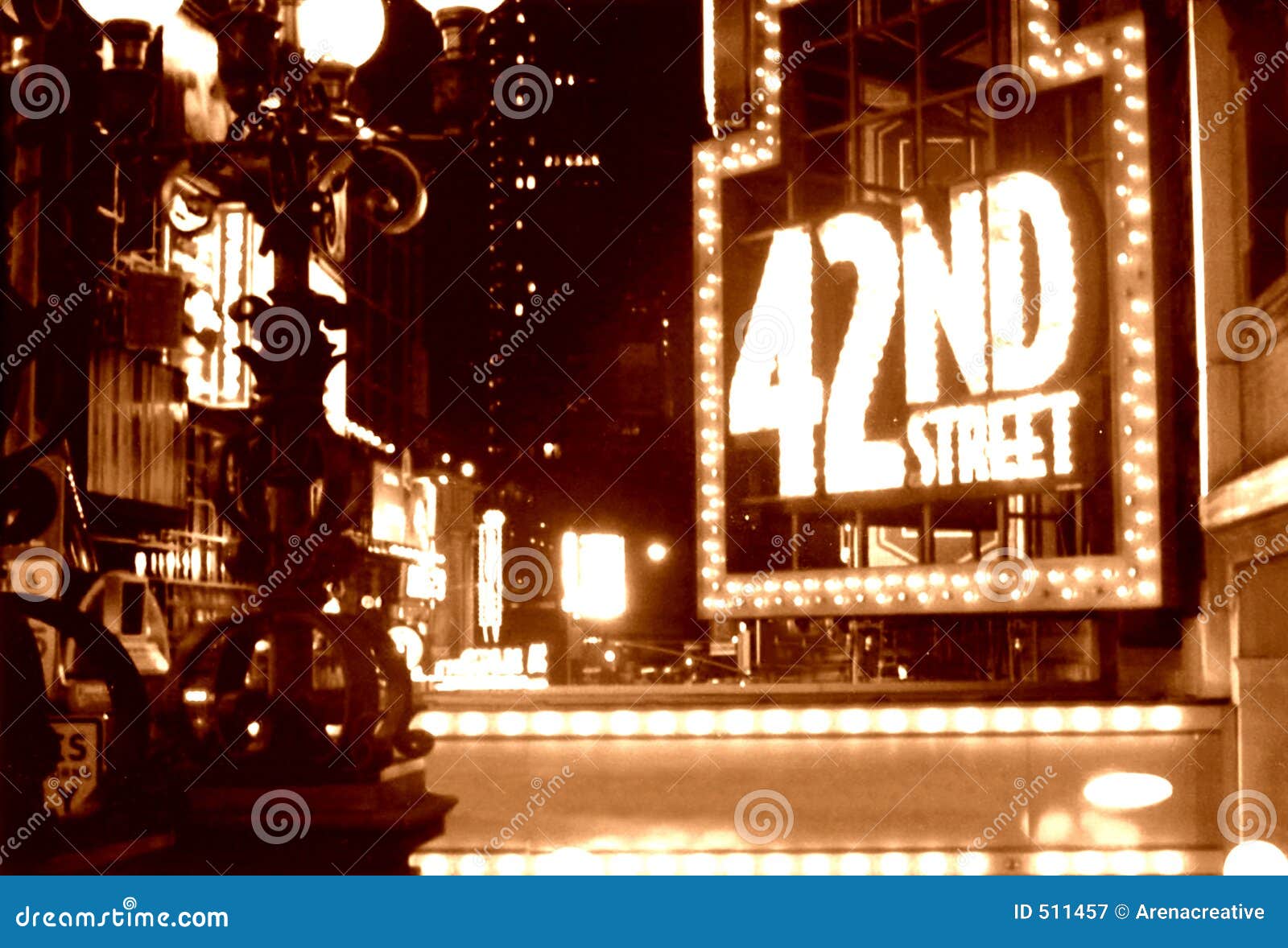 Times Square 42nd Street Sepia Stock Image - Image of street, nighttime ...