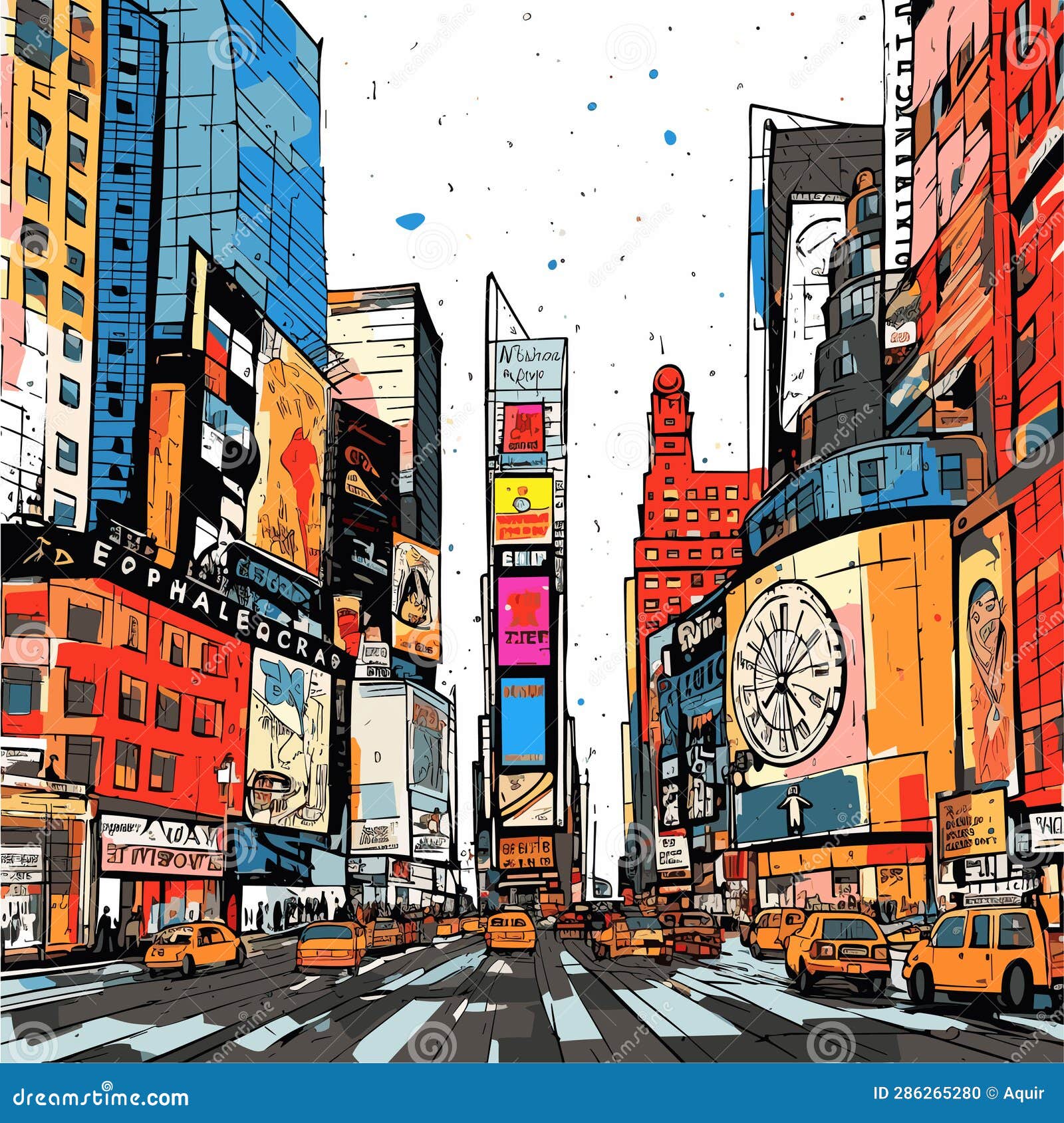 Times Square. Times Square Hand-drawn Comic Illustration. Vector Doodle ...