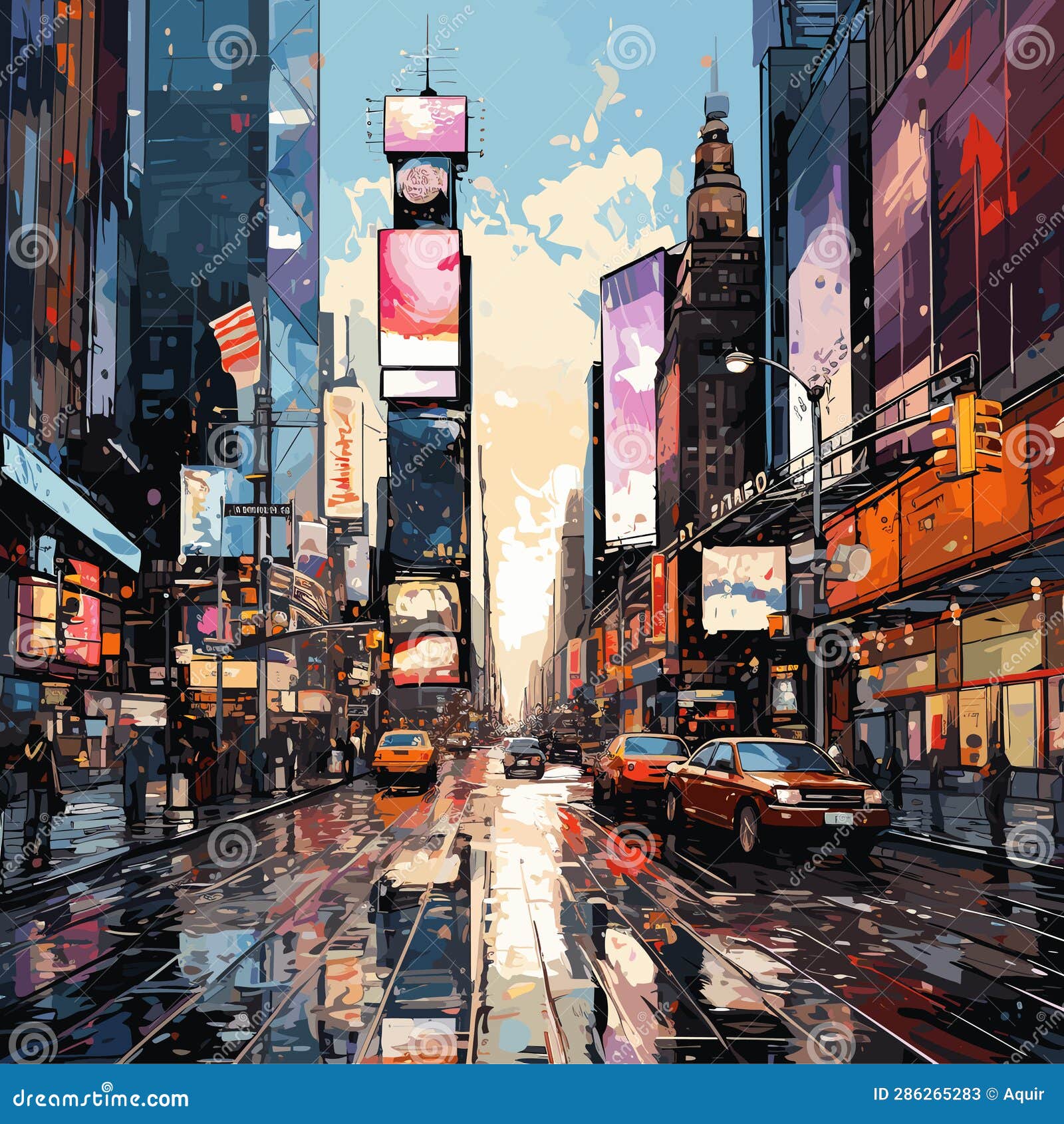 Times Square. Times Square Hand-drawn Comic Illustration. Vector Doodle ...