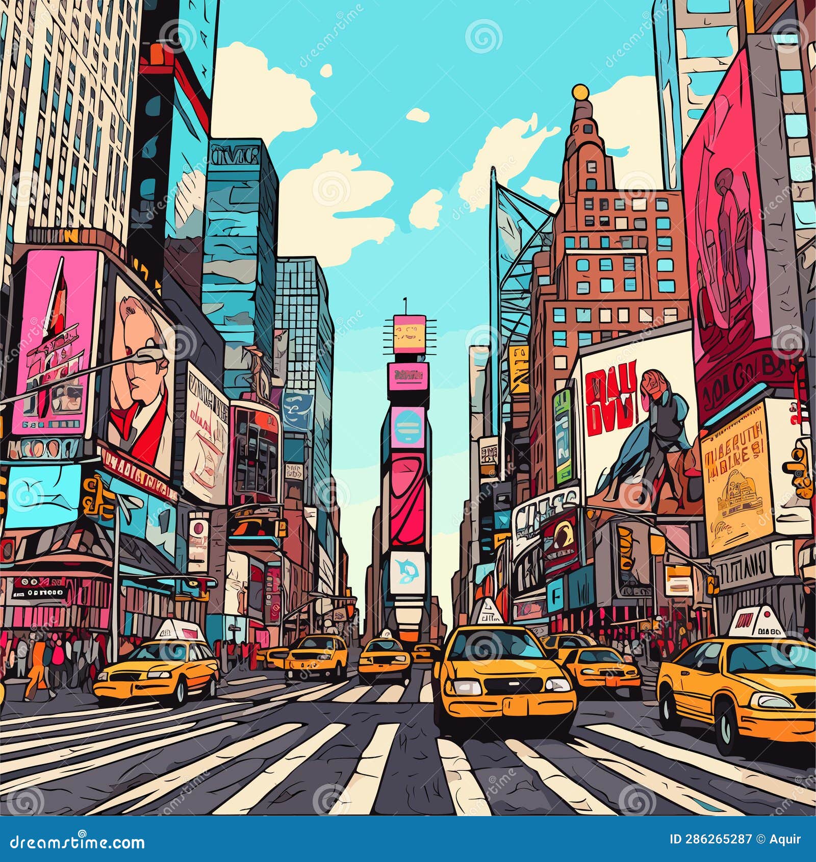Times Square. Times Square Hand-drawn Comic Illustration. Vector Doodle ...