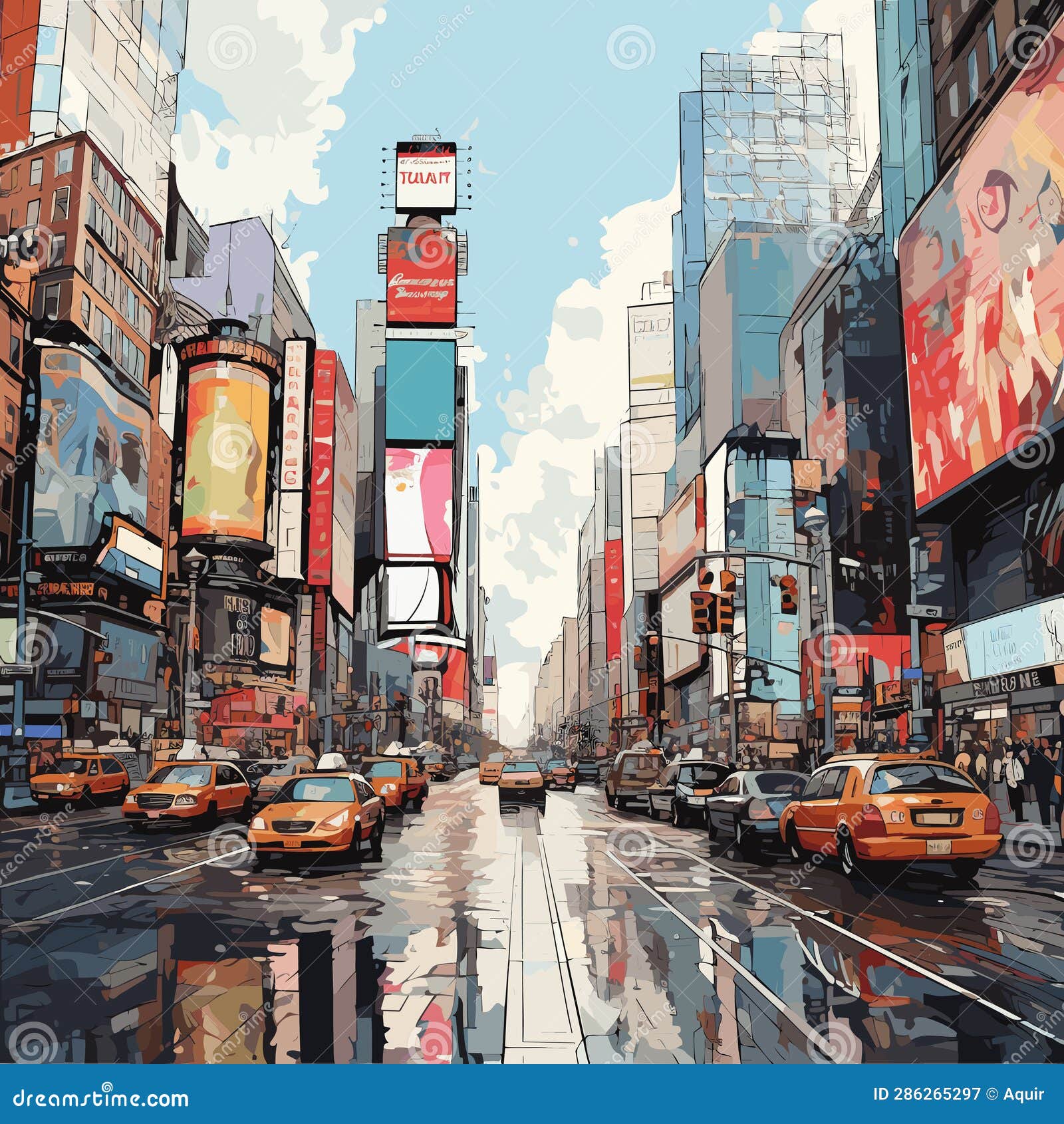 Times Square. Times Square Hand-drawn Comic Illustration. Vector Doodle ...