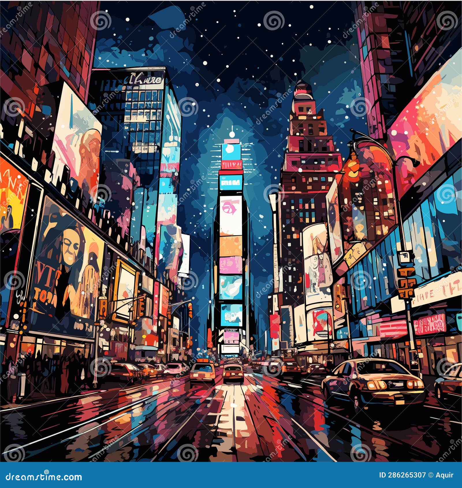 Times Square. Times Square Hand-drawn Comic Illustration. Vector Doodle ...