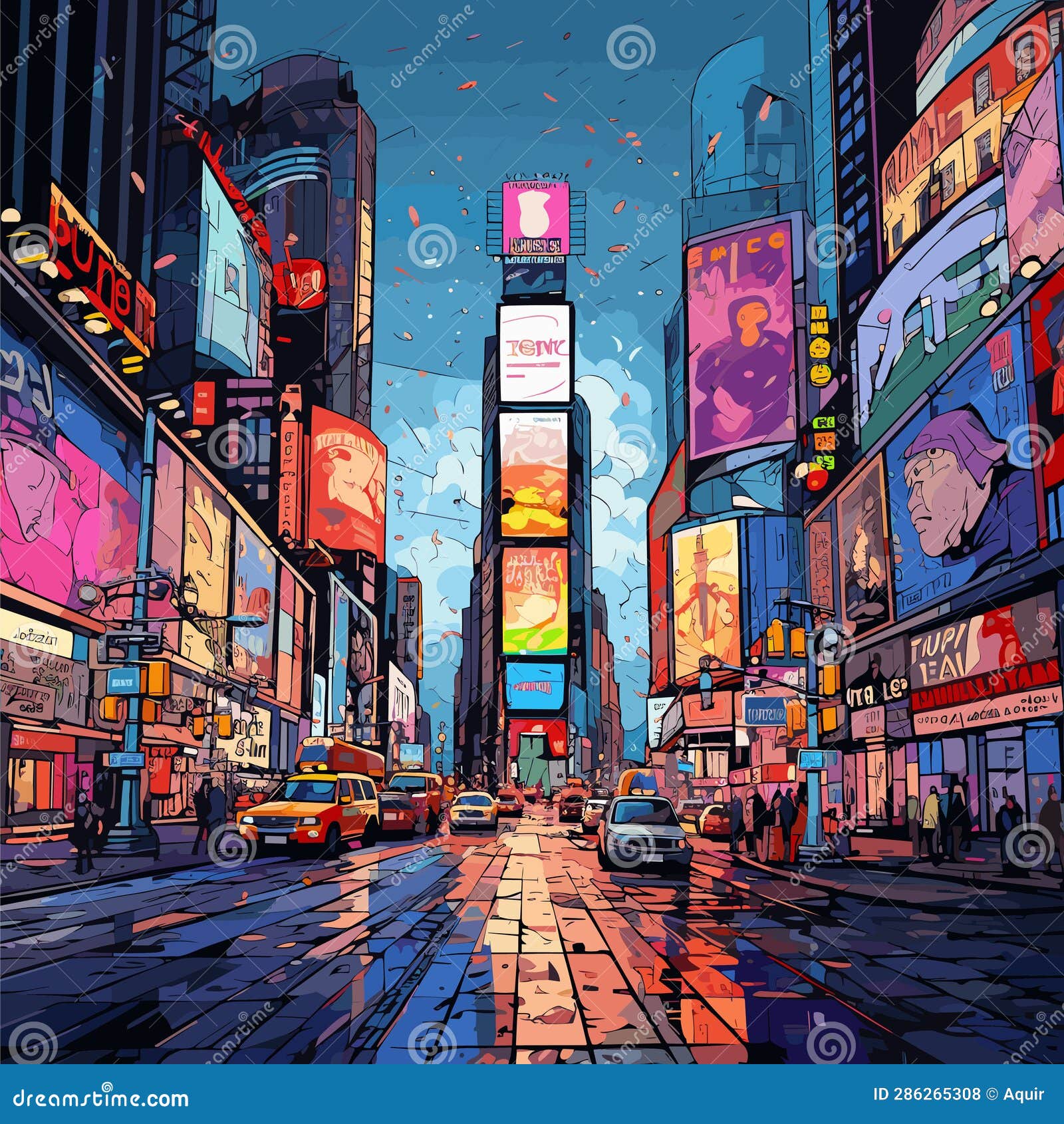 Times Square. Times Square Hand-drawn Comic Illustration. Vector Doodle ...