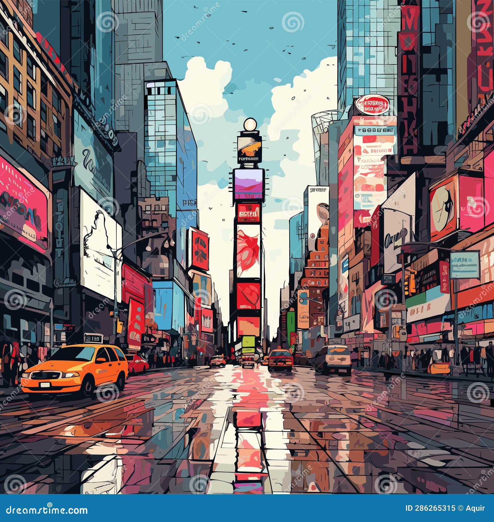 Times Square. Times Square Hand-drawn Comic Illustration. Vector Doodle ...