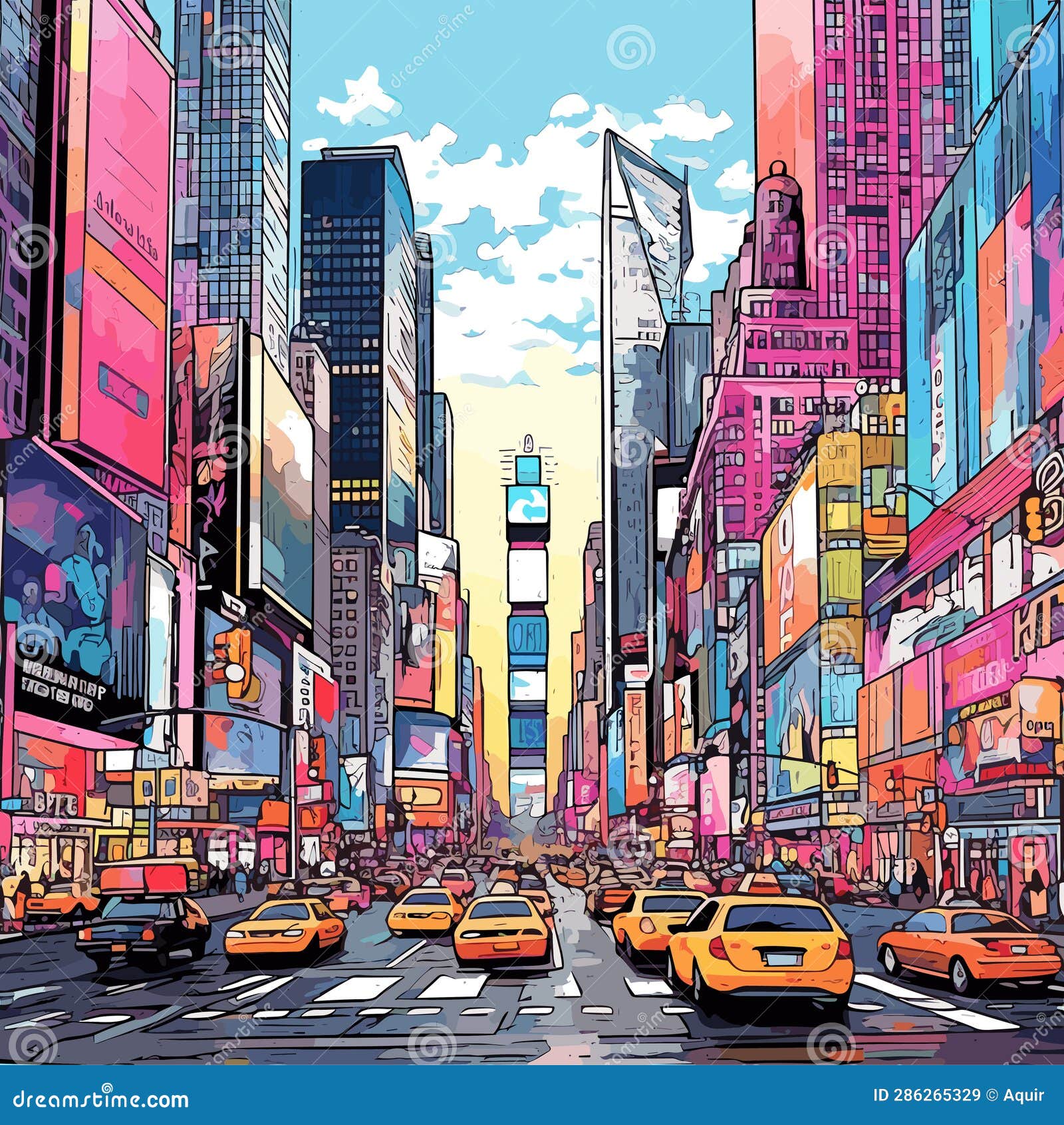 Times Square. Times Square Hand-drawn Comic Illustration. Vector Doodle ...