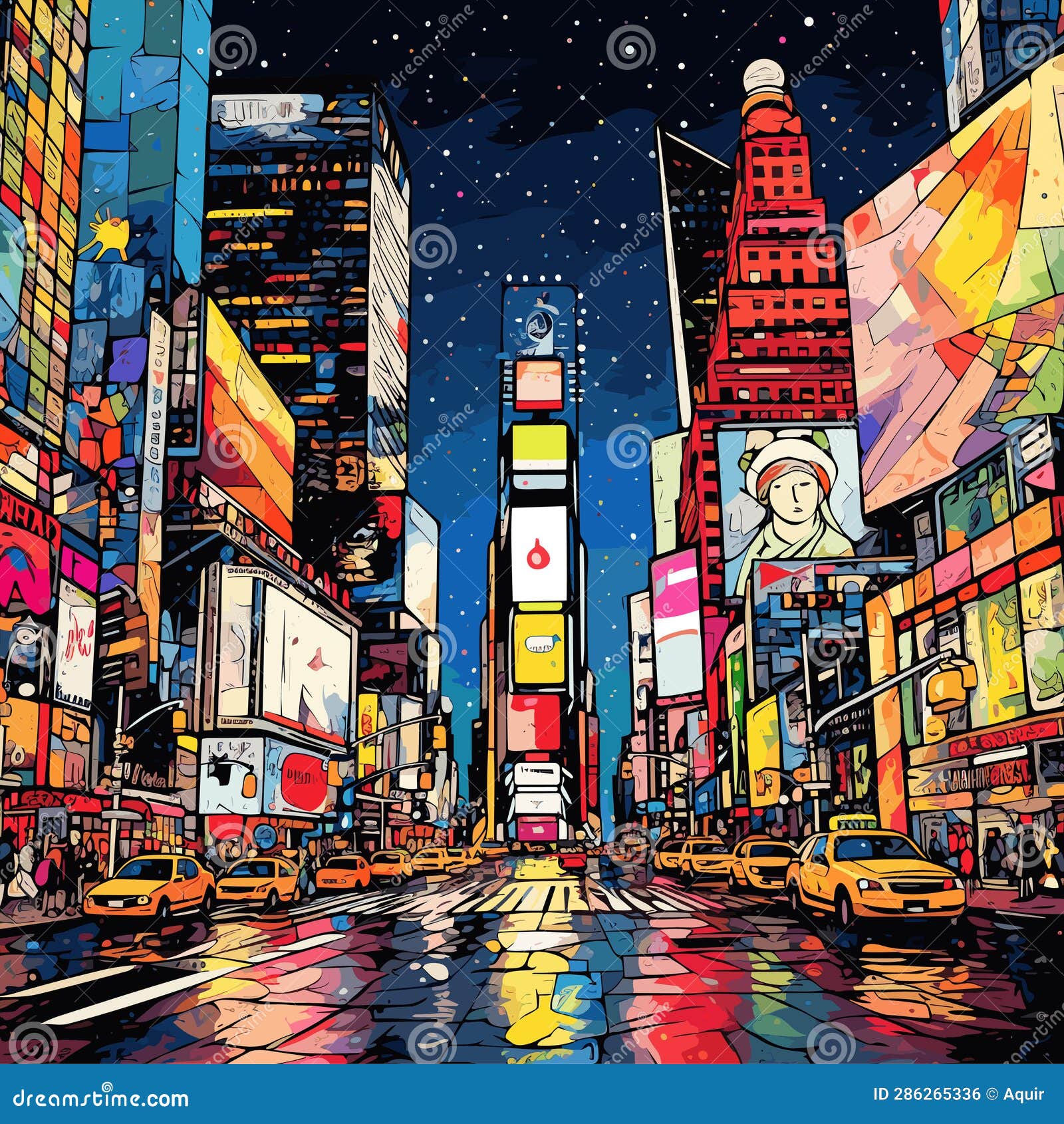 Times Square. Times Square Hand-drawn Comic Illustration. Vector Doodle ...