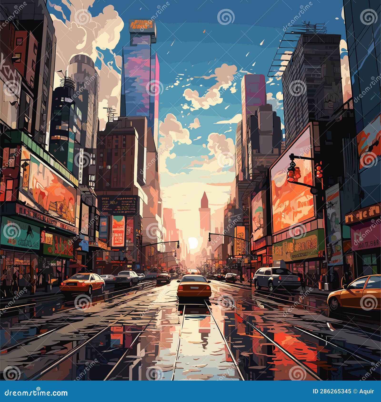 Times Square. Times Square Hand-drawn Comic Illustration. Vector Doodle ...