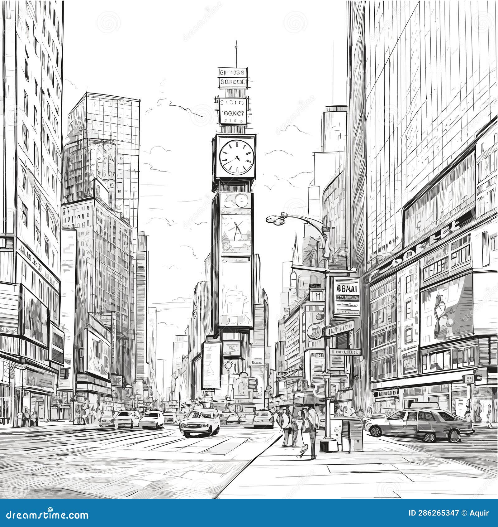 Times Square. Times Square Hand-drawn Comic Illustration. Vector Doodle ...