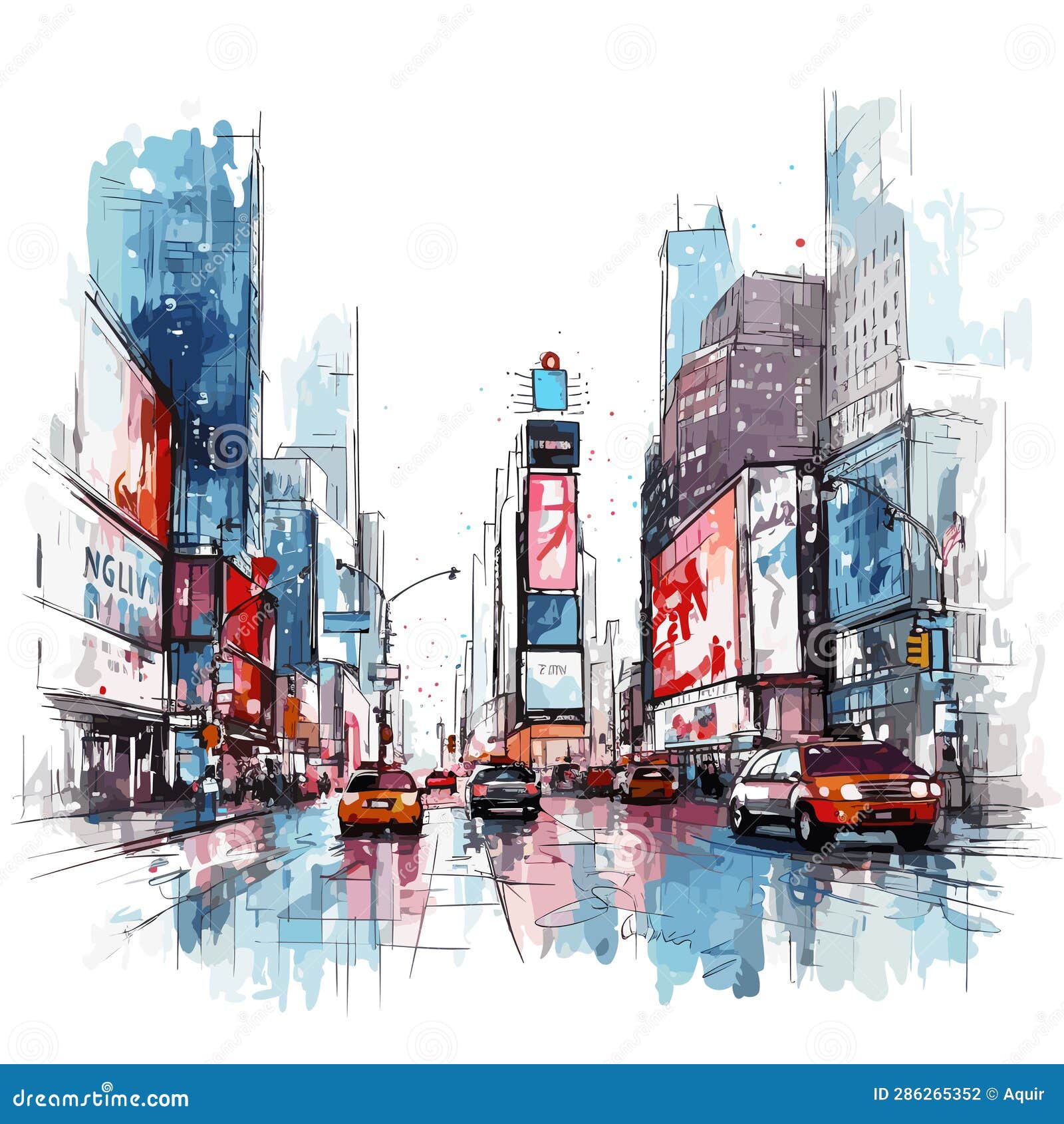 Times Square. Times Square Hand-drawn Comic Illustration. Vector Doodle ...