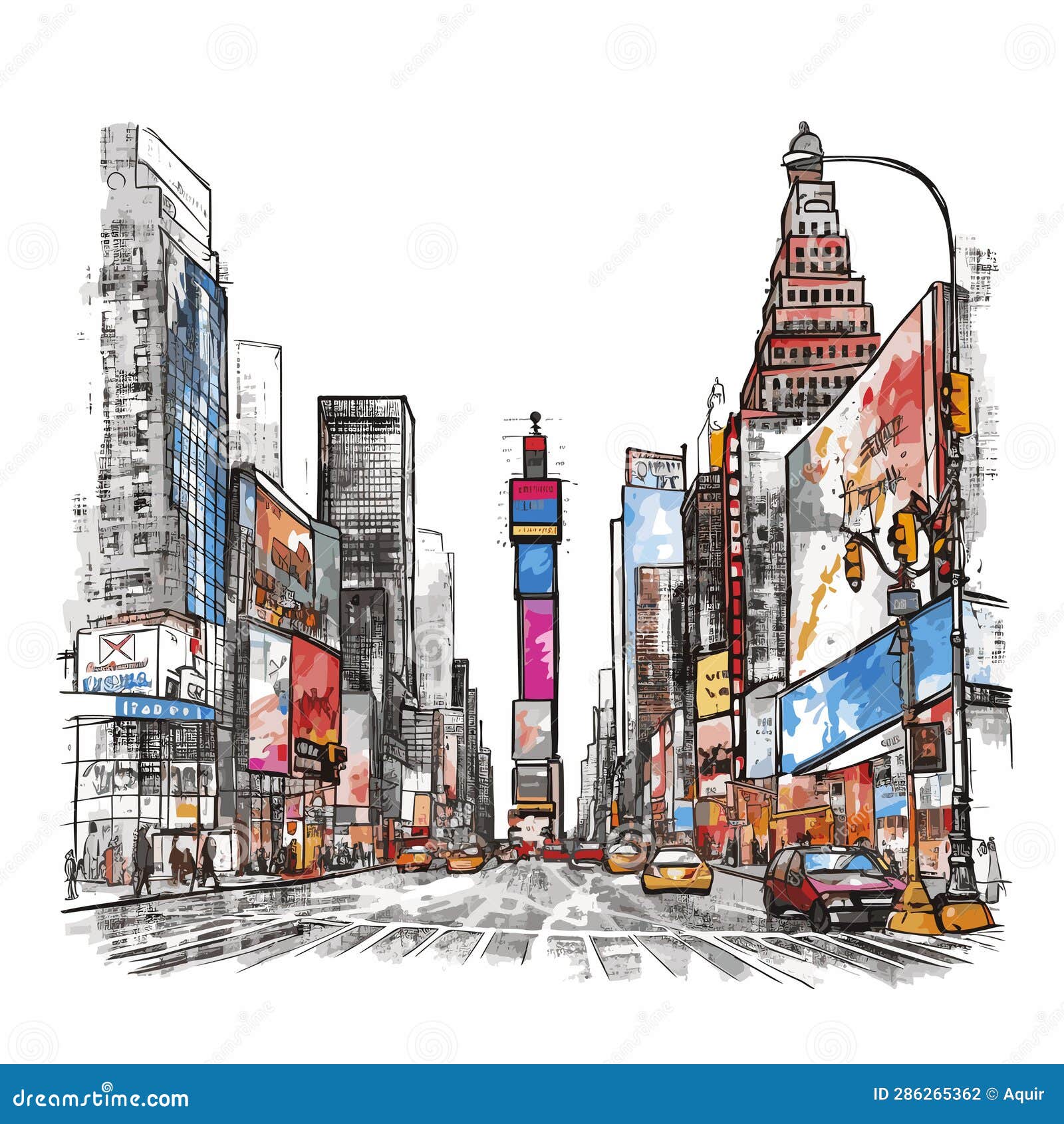 Times Square. Times Square Hand-drawn Comic Illustration. Vector Doodle ...