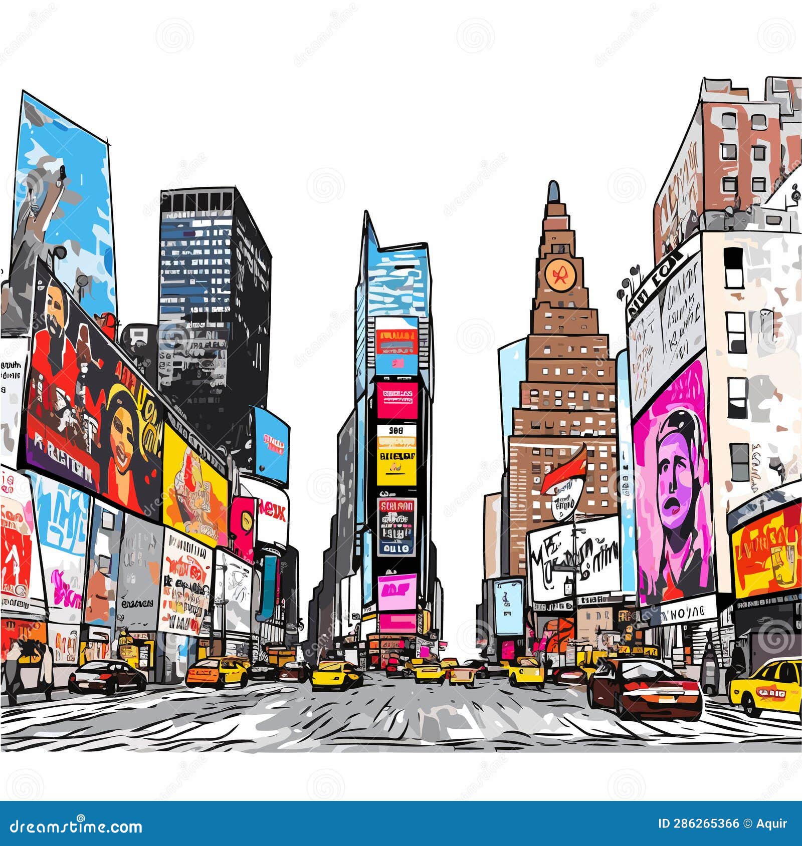 Times Square. Times Square Hand-drawn Comic Illustration. Vector Doodle ...