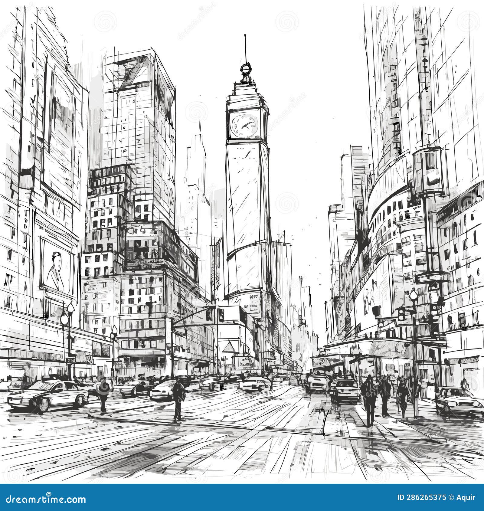 Times Square. Times Square Hand-drawn Comic Illustration. Vector Doodle ...