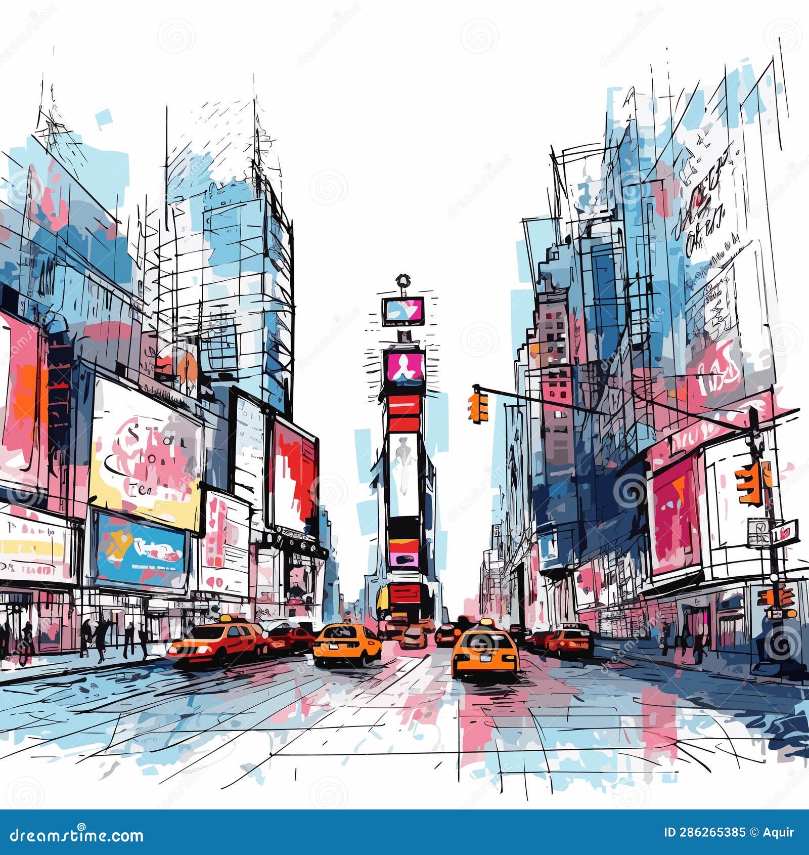 Times Square. Times Square Hand-drawn Comic Illustration. Vector Doodle ...