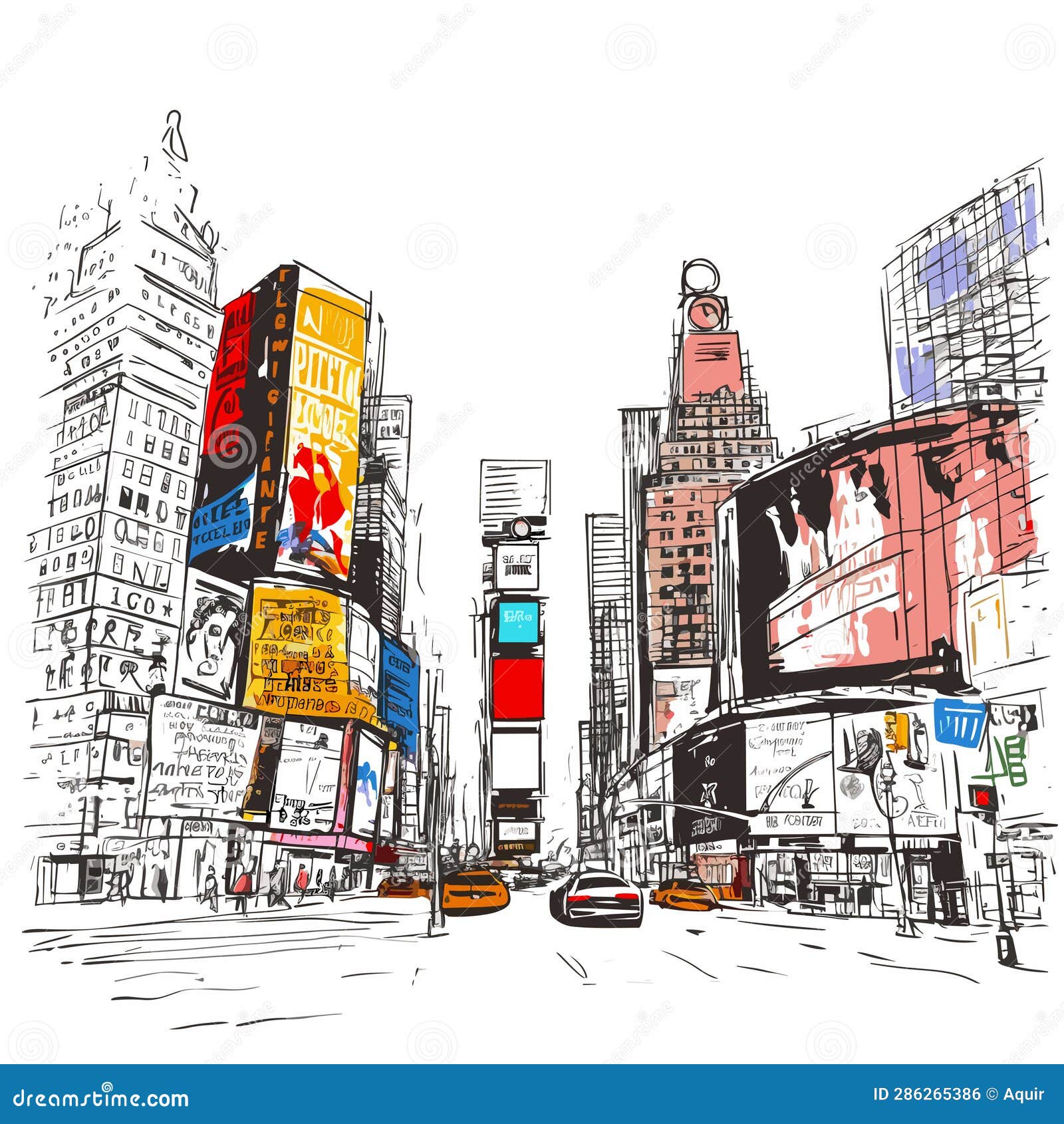 Times Square. Times Square Hand-drawn Comic Illustration. Vector Doodle ...