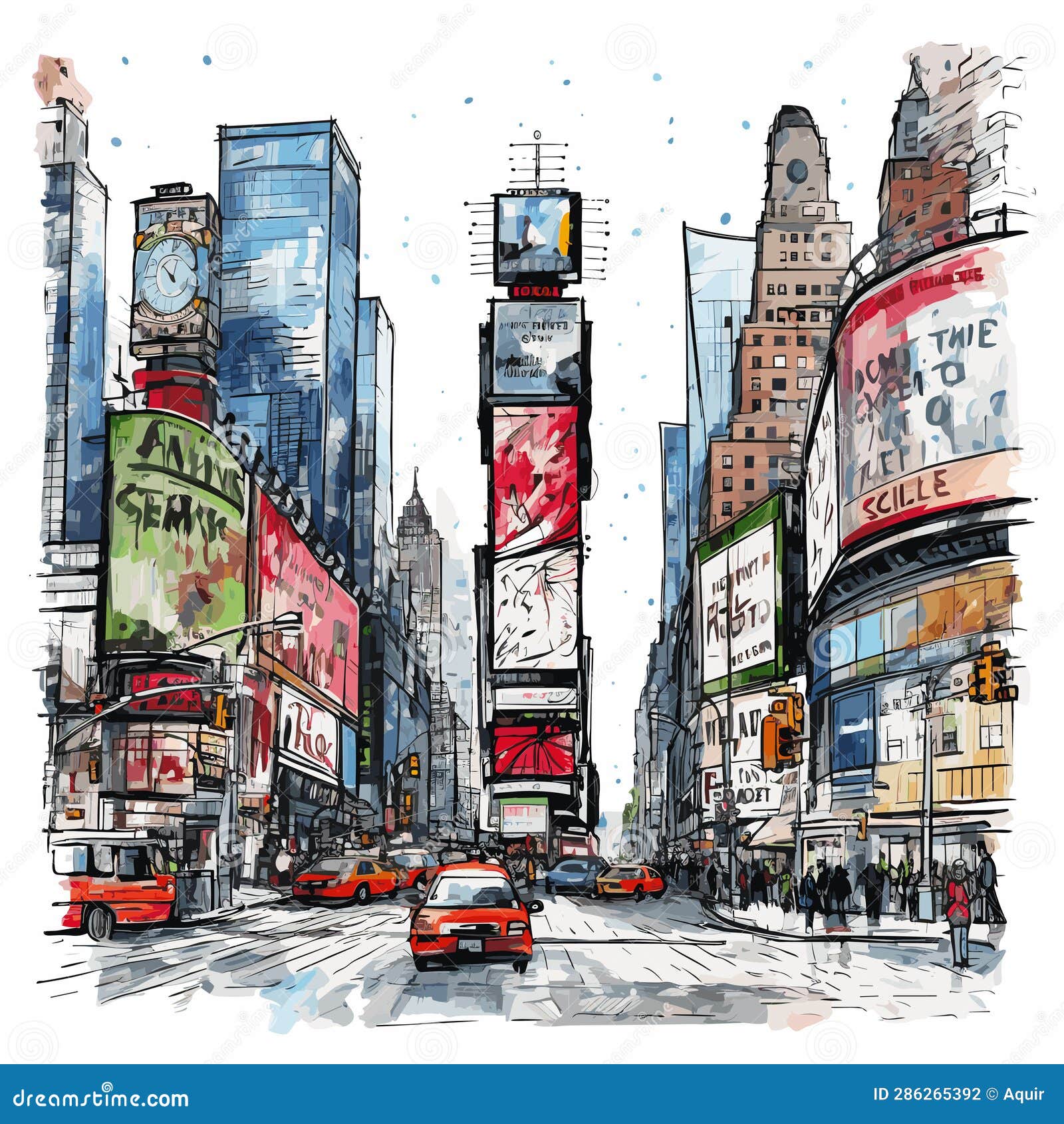 Times Square. Times Square Hand-drawn Comic Illustration. Vector Doodle ...