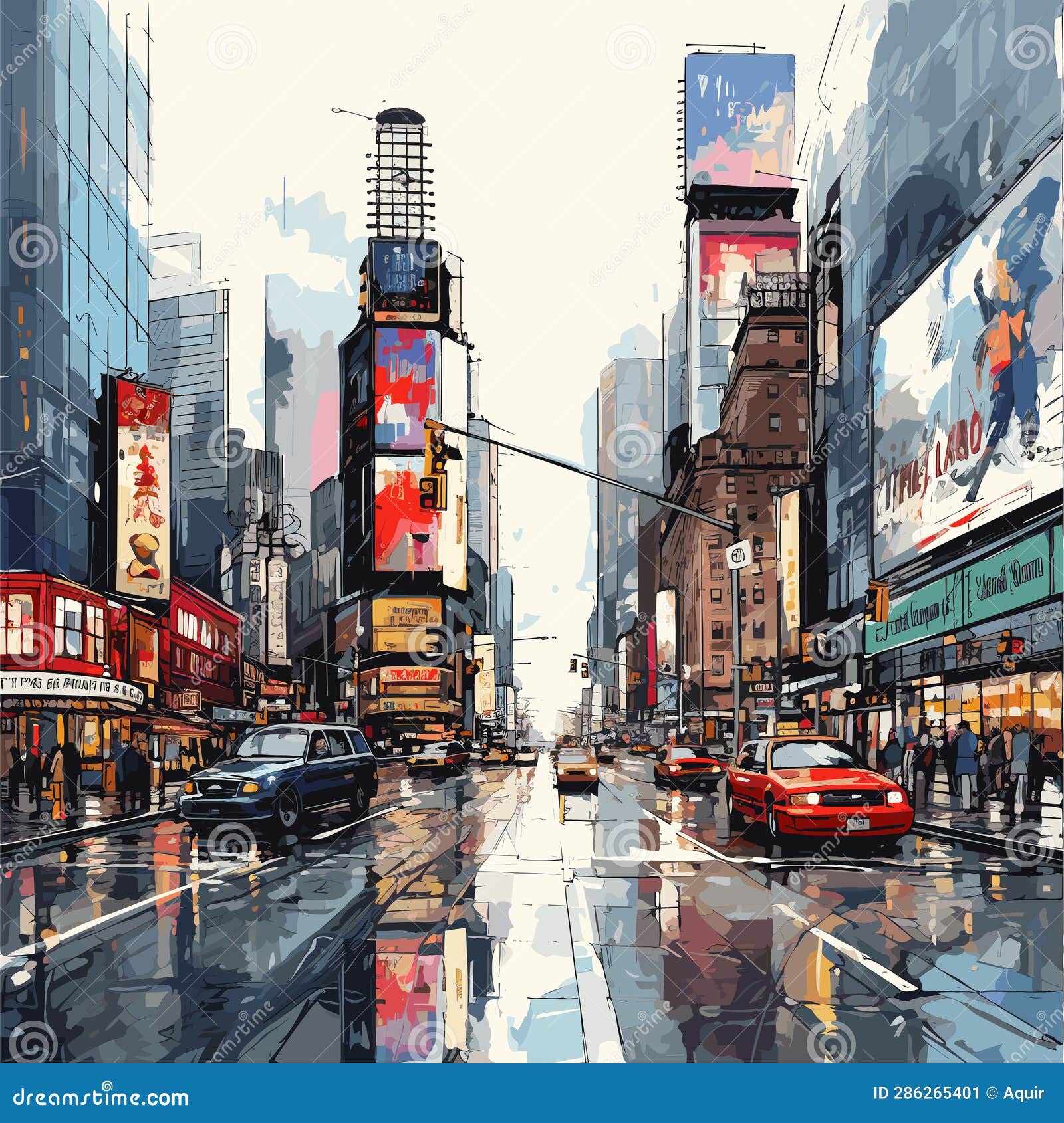 Times Square. Times Square Hand-drawn Comic Illustration. Vector Doodle ...