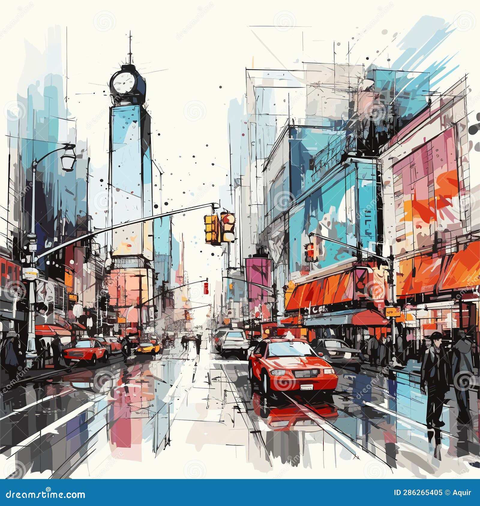 Times Square. Times Square Hand-drawn Comic Illustration. Vector Doodle ...