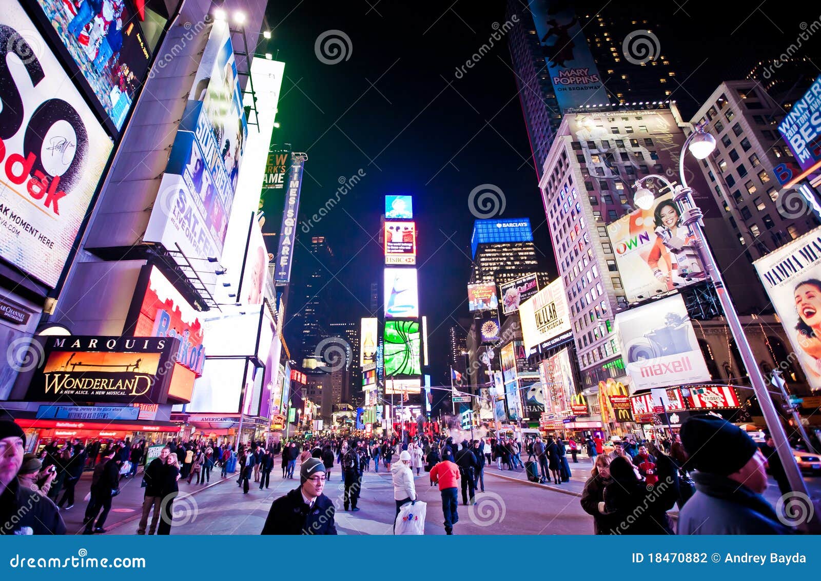 Times Square at night editorial photography. Image of angle - 18470882
