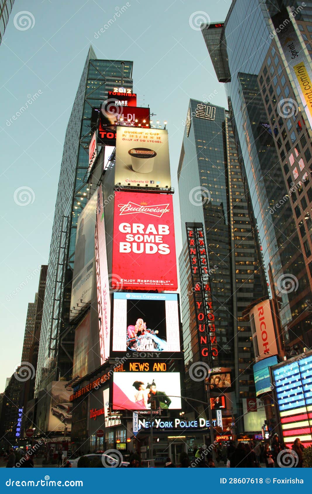 Times Square at night editorial stock photo. Image of city - 28607618