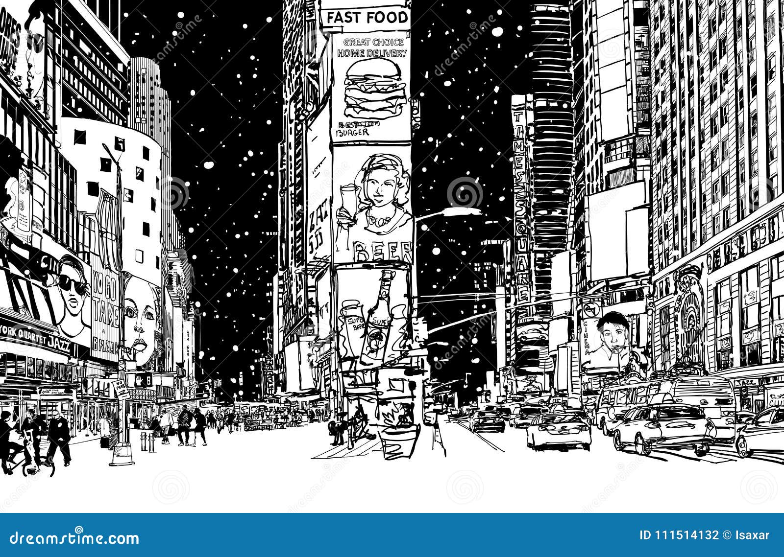 Times square under snow stock vector. Illustration of architecture ...