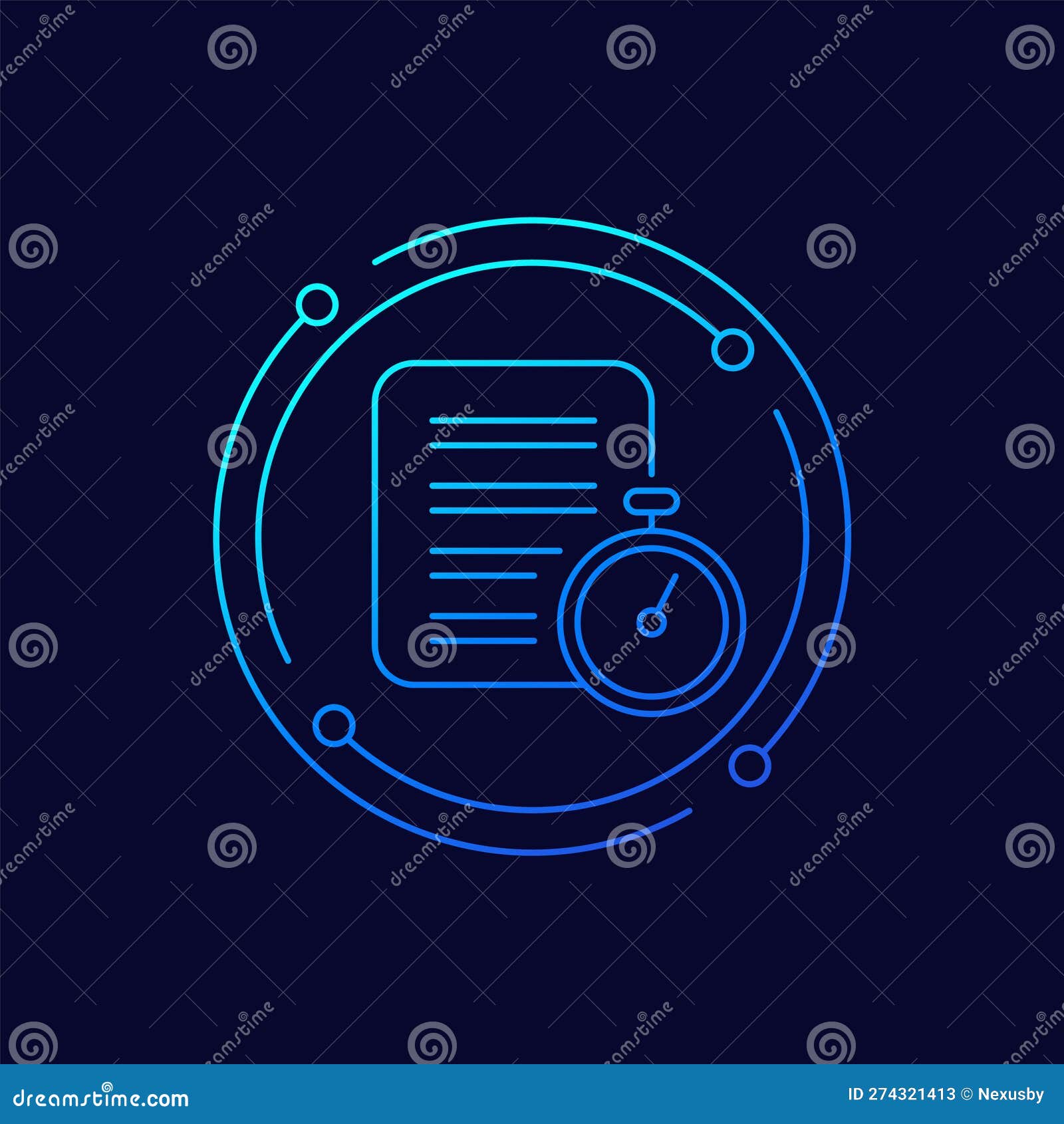 Timesheet Icon, Document and Stopwatch Line Design Stock Illustration ...