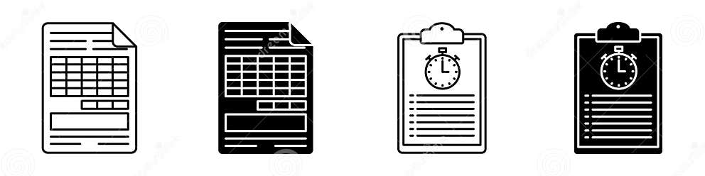 Timesheet Icons Versions Set in Black Flat and Line Style Stock Vector ...