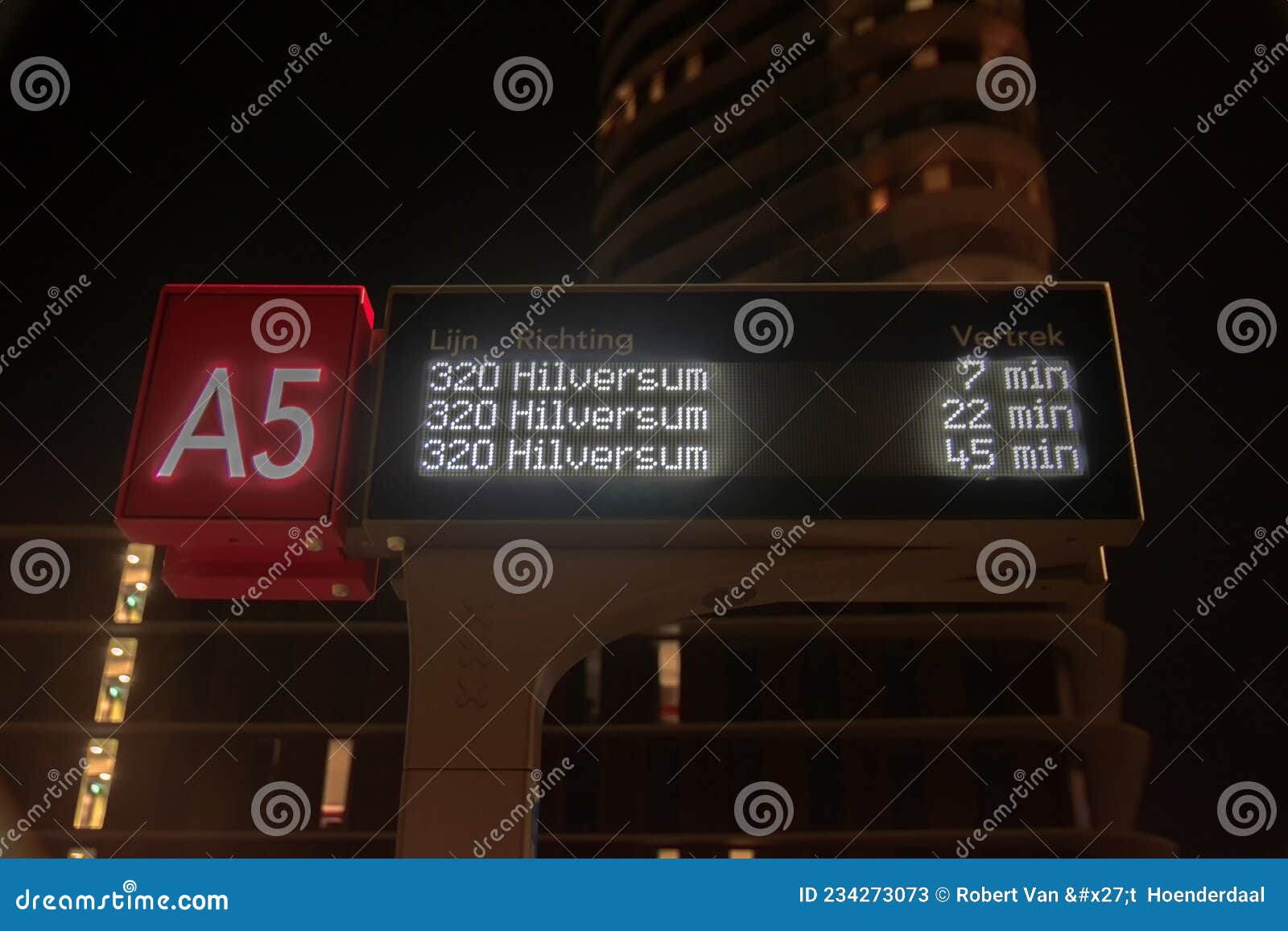 Timetable A5 at the Amstel Train Station at the Bus Side at Amsterdam ...