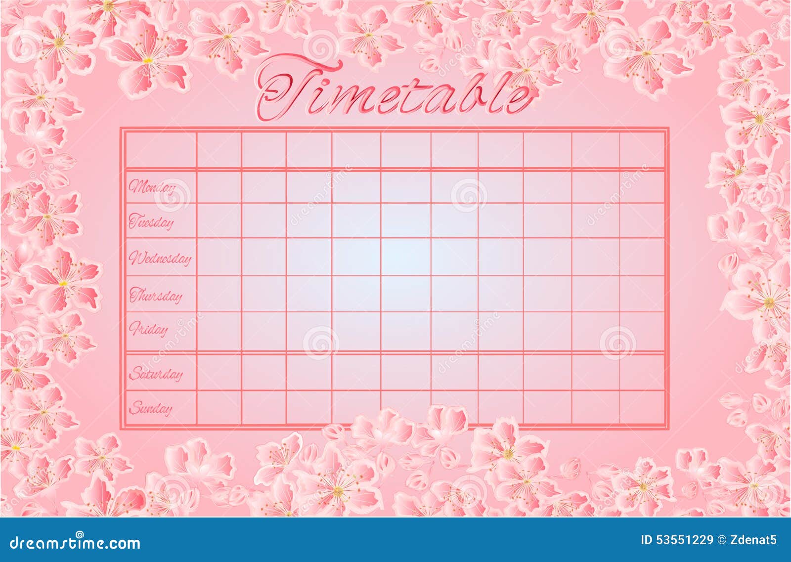 Timetable with Sakura Vector Stock Vector - Illustration of weekly ...