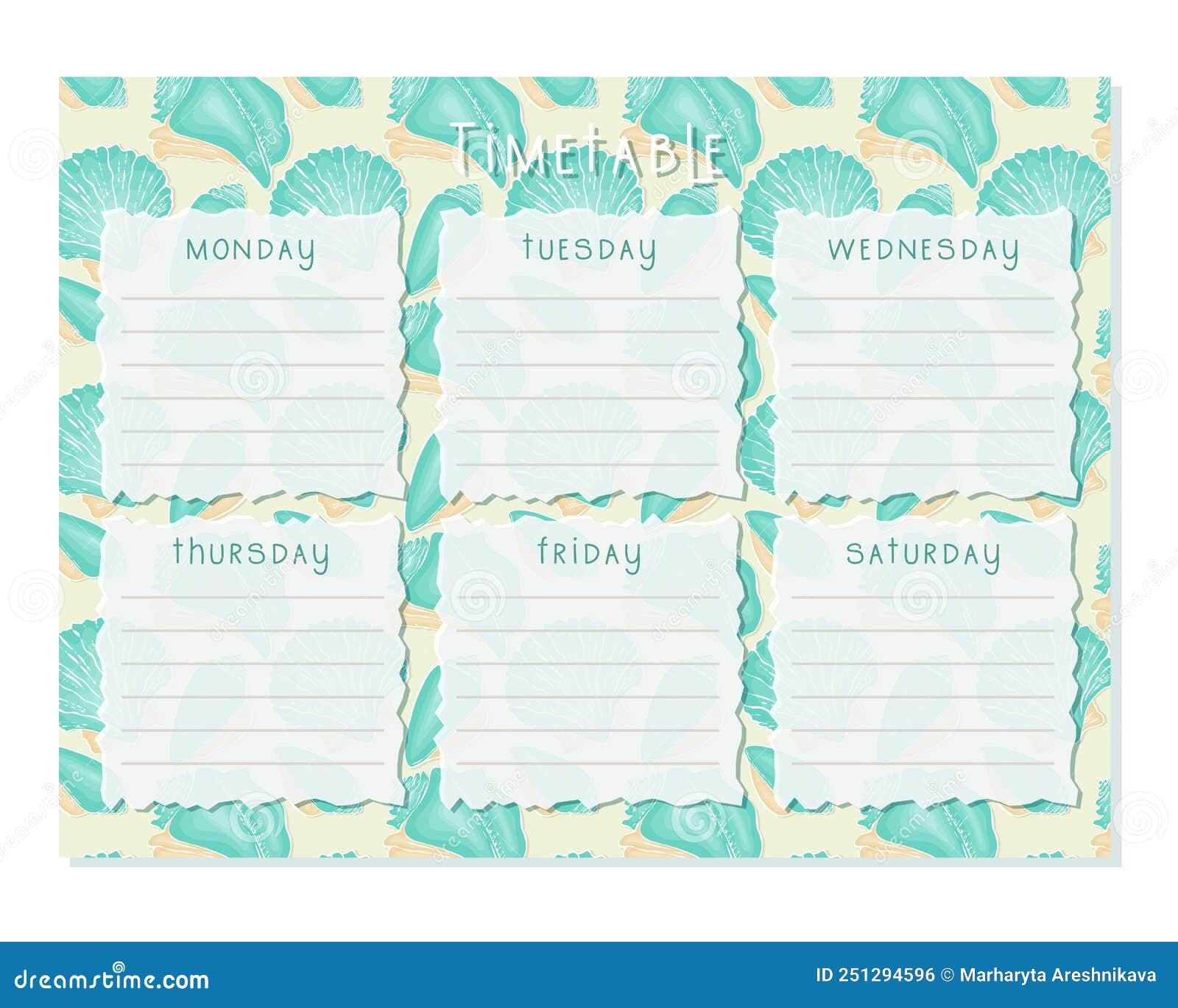 Timetable ,seashells, Class Schedule, Weekly Calendar And To-do List ...