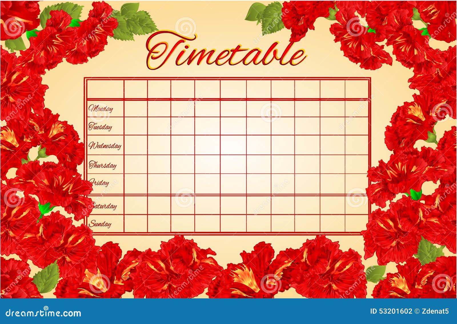 Timetable Weekly Schedule with Hibiscus Vector Stock Vector ...