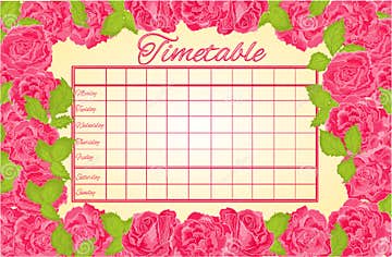 Timetable Weekly Schedule with Pink Roses Vector Stock Vector ...