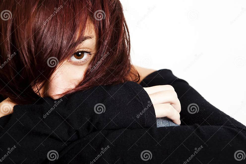Timid girl stock photo. Image of fear, mysterious, confusion - 12880106