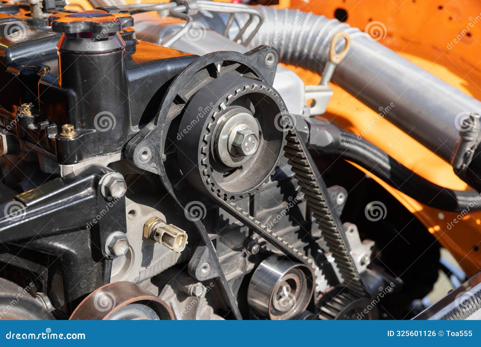 Timing Belt and Camshaft Sprocket of Engine Car Stock Photo - Image of ...
