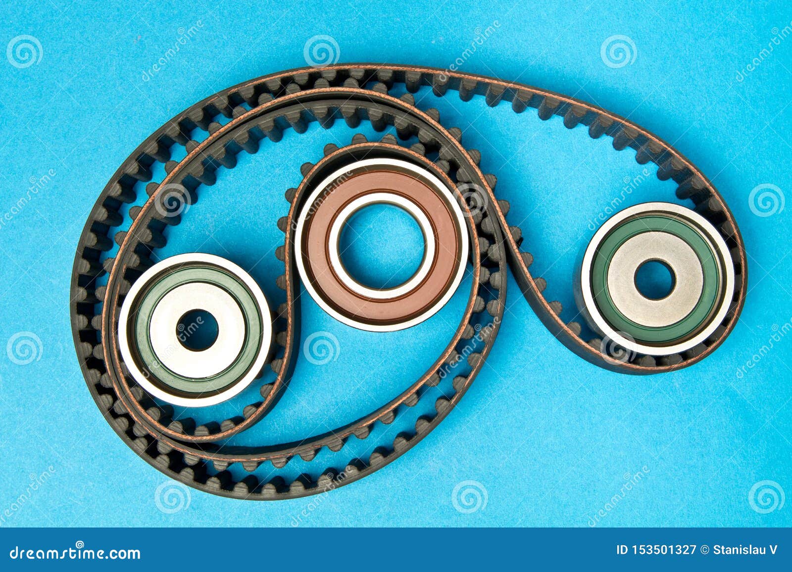 Timing Belt with Rollers on Background .Kit of Timing Belt for Car ...