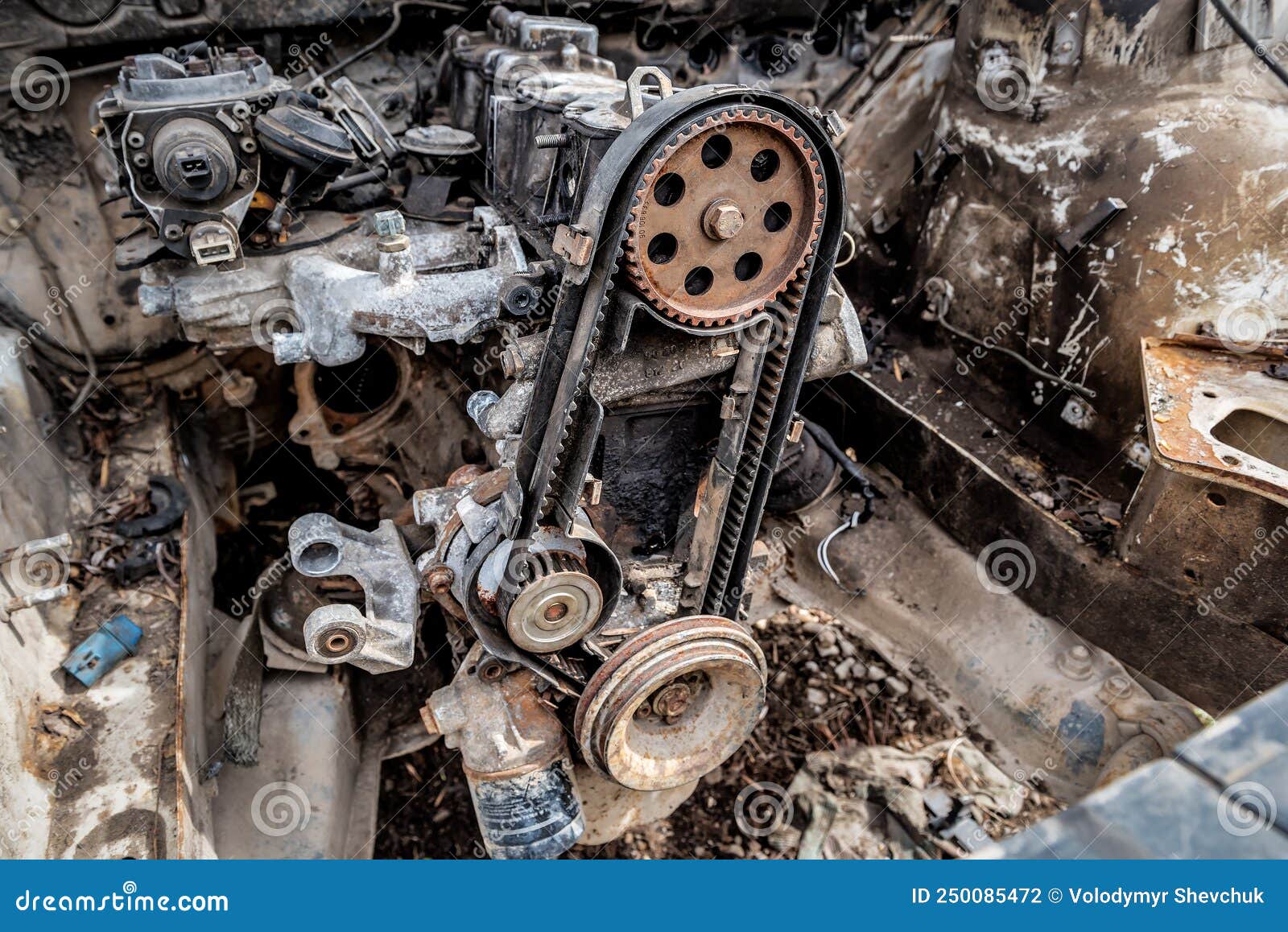 Timing Belt with Rollers Installed on the Old Engine Stock Photo ...