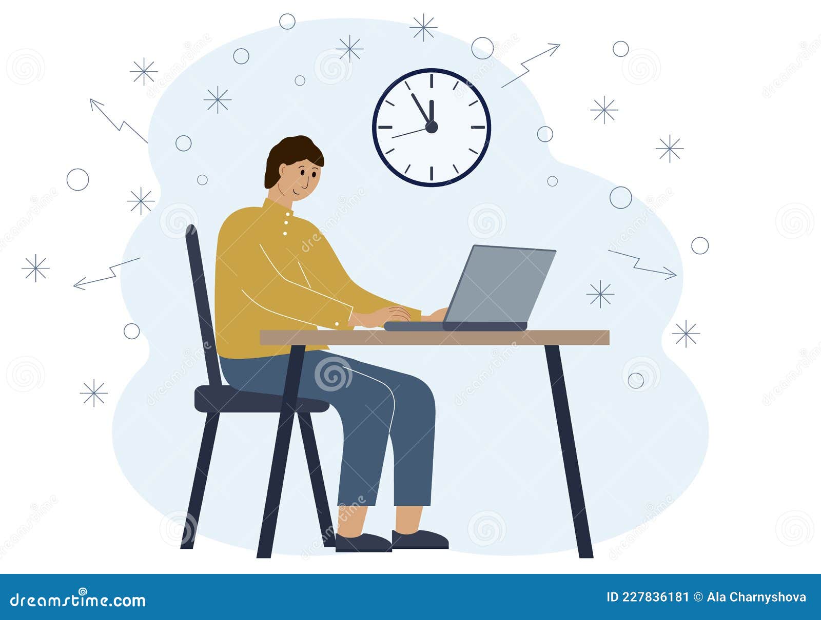 Timing Concept in Work or Training. Illustration of a Man in a ...