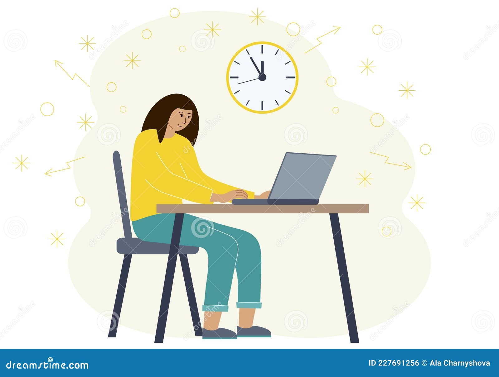 Timing Concept in Work or Training. Illustration of a Woman in a ...