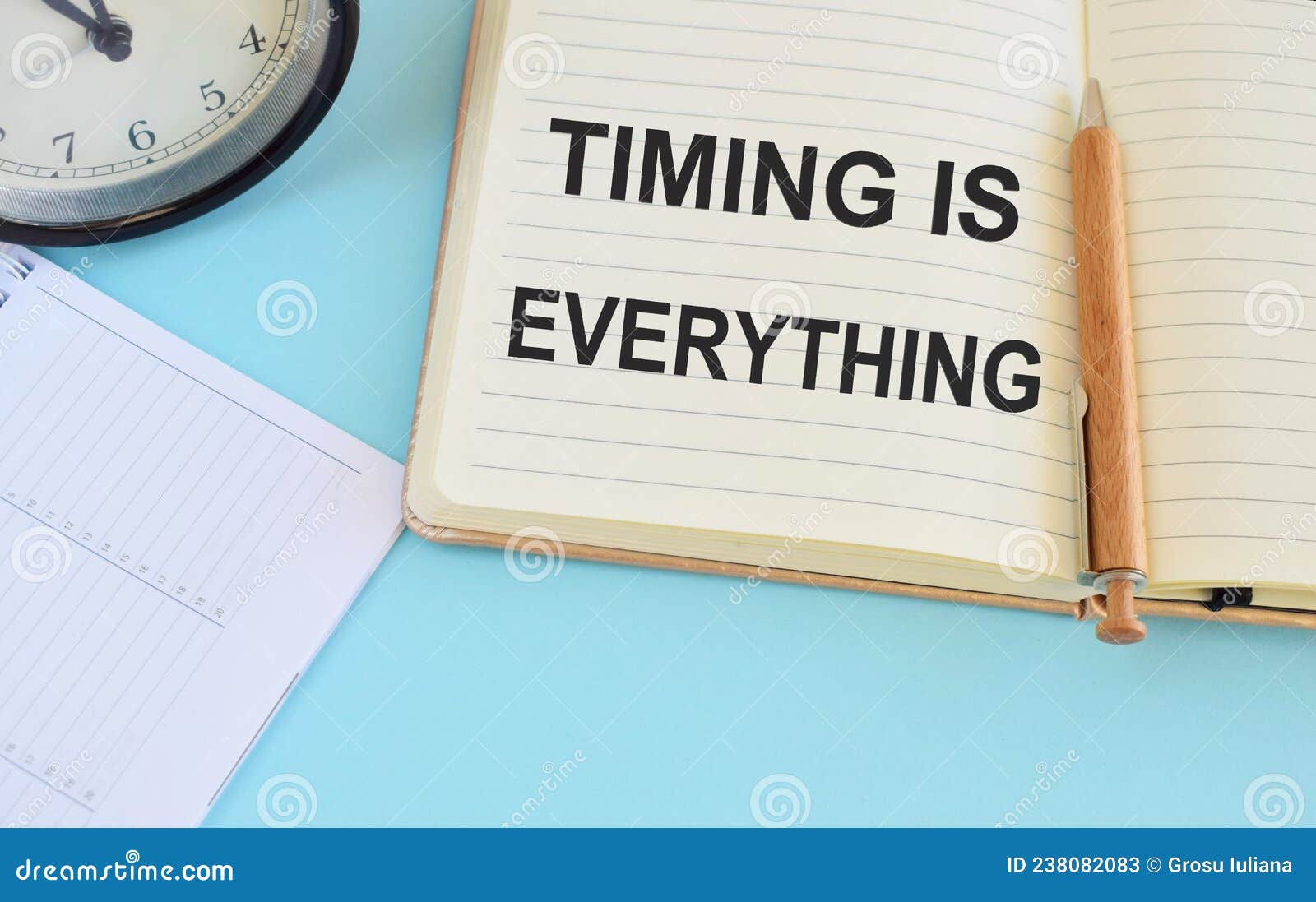 Timing is Everything Text on a Notebook. Chart or Mechanism Concept ...