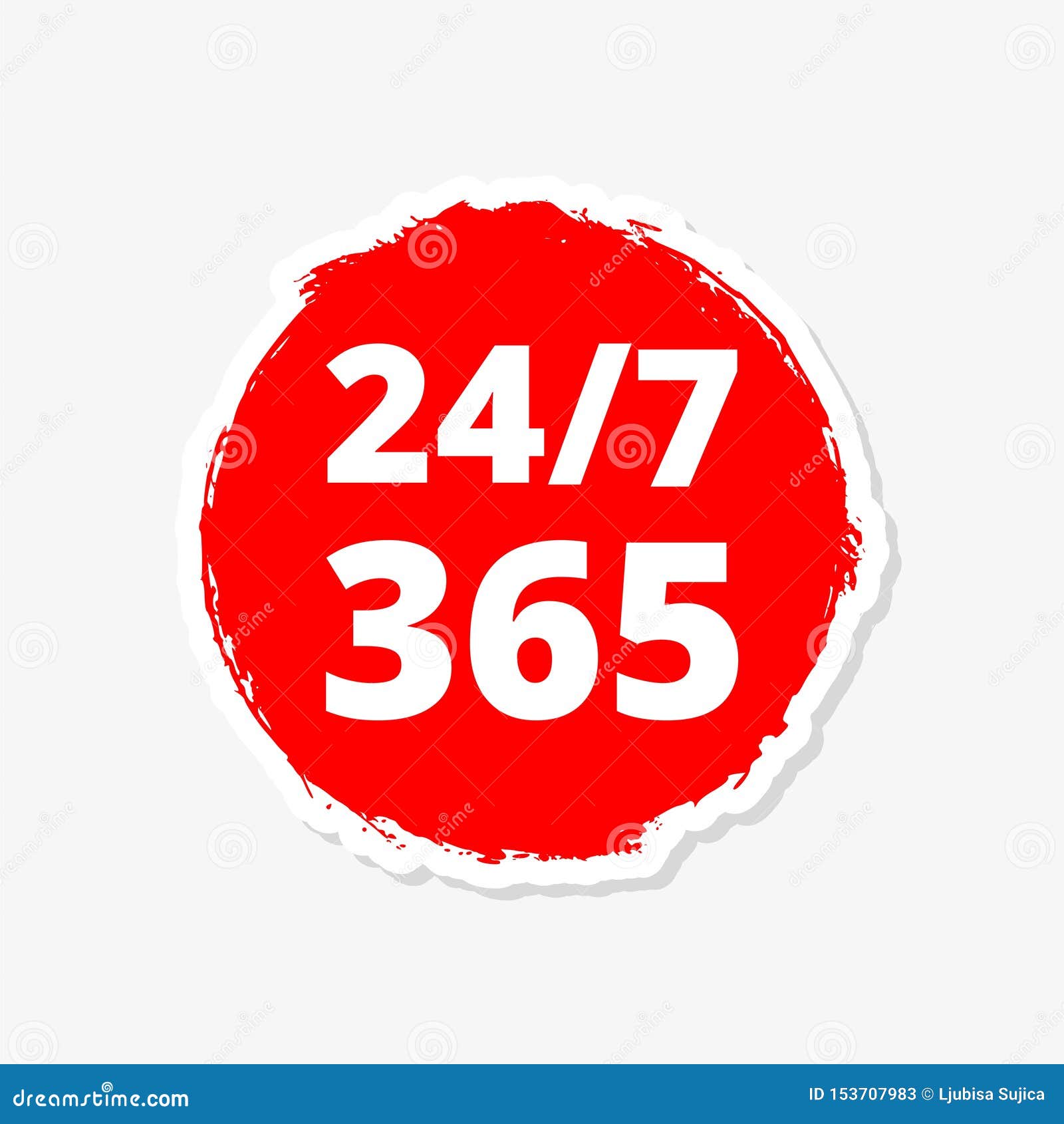 24 on 7 Timing Red Badge Sticker. Time 365 Sign Stock Vector ...