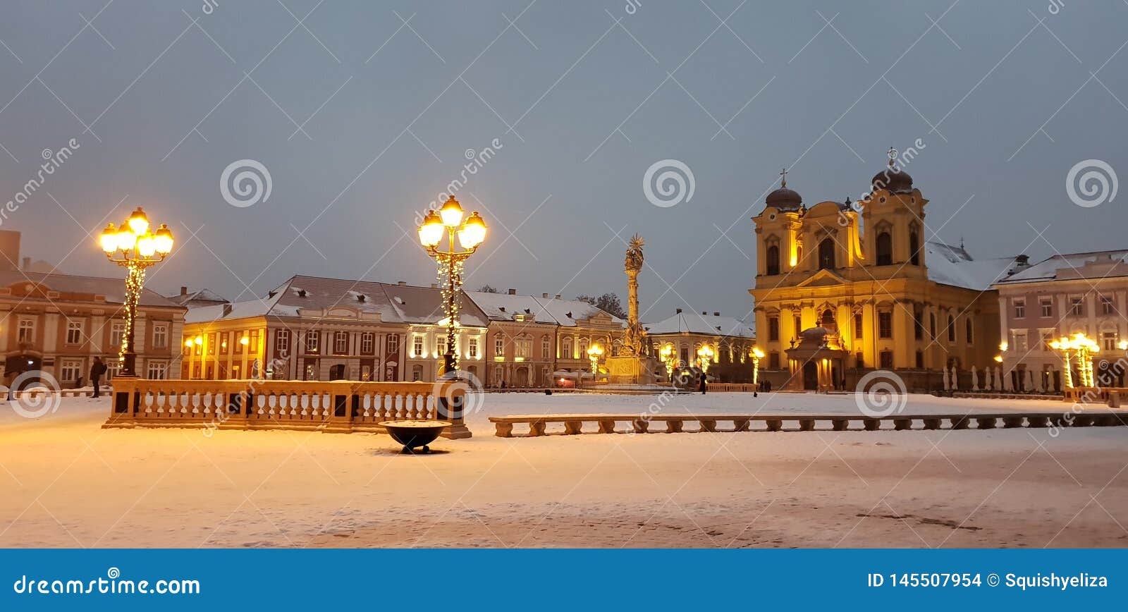 Timisoara Covered in Snow in Winter Time Union Square Unirii Stock ...