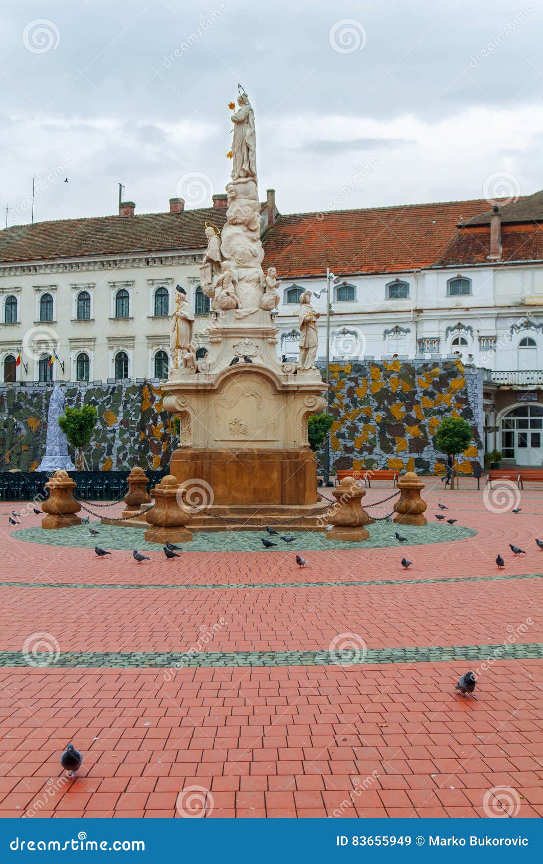 TIMISOARA, ROMANIA - 15 OCTOBER 2016 Statue from 1756 in Liberty Square ...