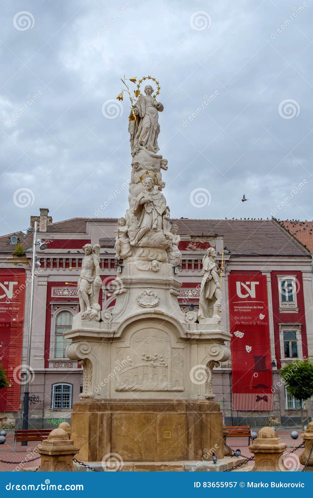 TIMISOARA, ROMANIA - 15 OCTOBER 2016 Statue from 1756 in Liberty Square ...