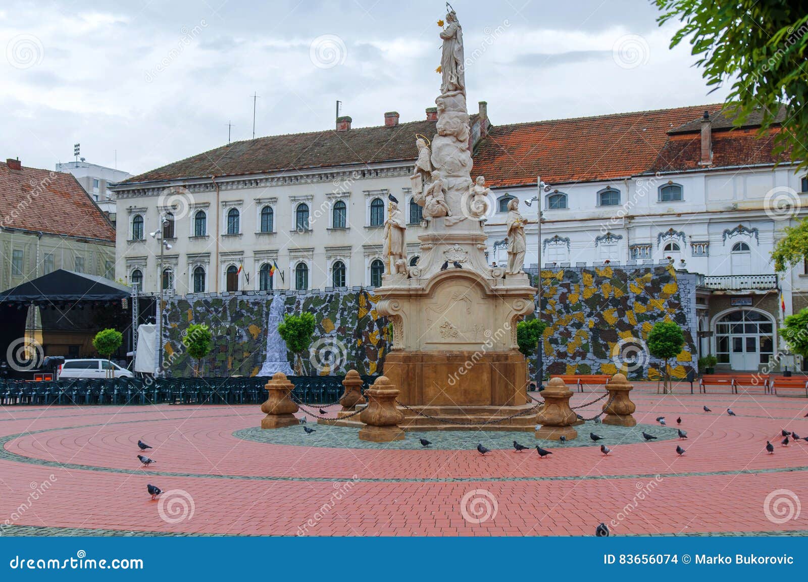 TIMISOARA, ROMANIA - 15 OCTOBER 2016 Statue from 1756 in Liberty Square ...