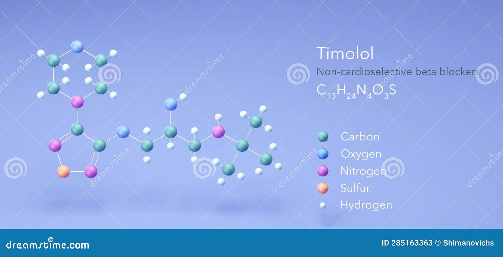 Timolol Molecule, Molecular Structures, Non-cardioselective Beta ...