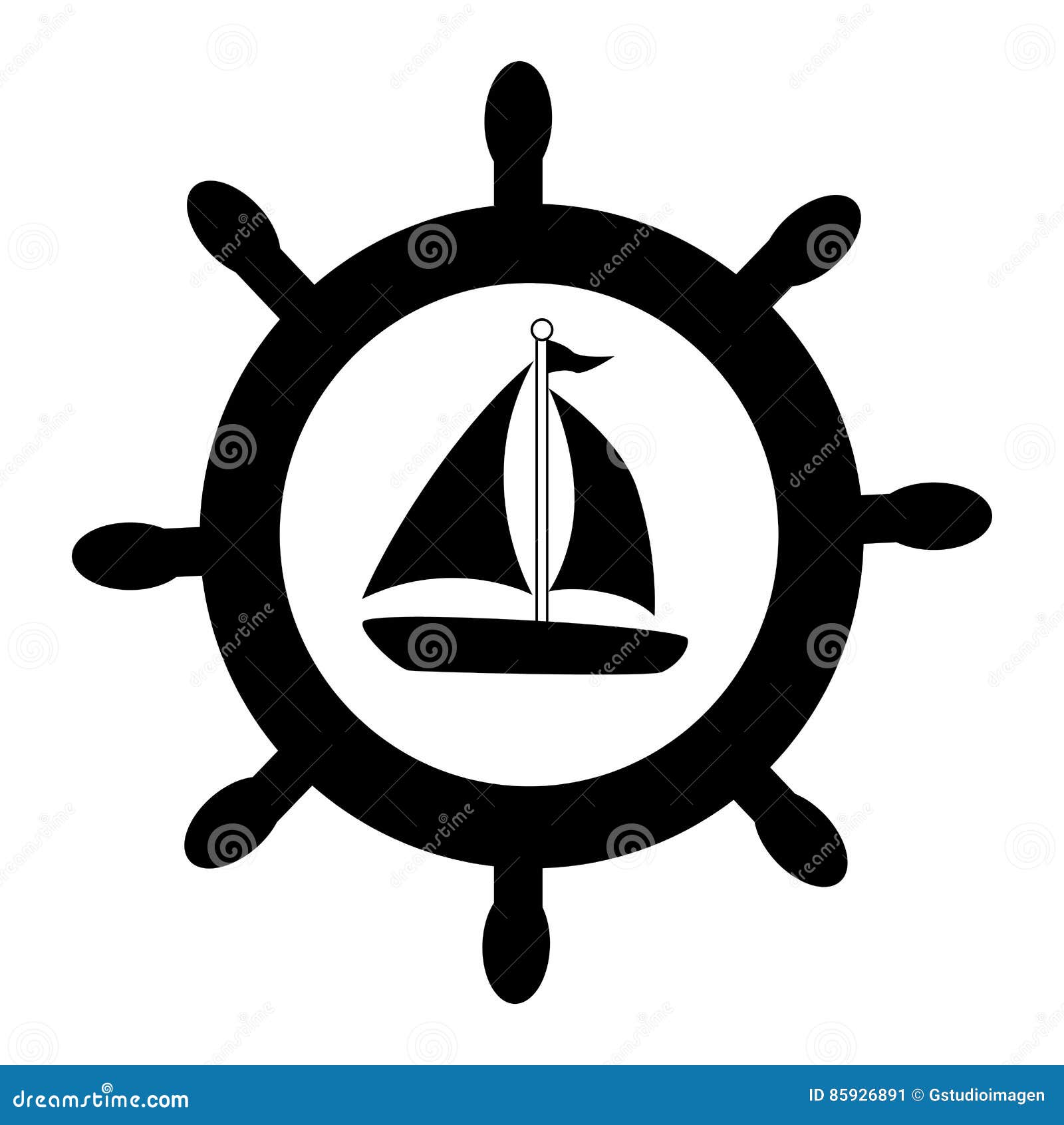 Timone Della Barca Della Siluetta Con L'yacht Illustrazione Vettoriale ...